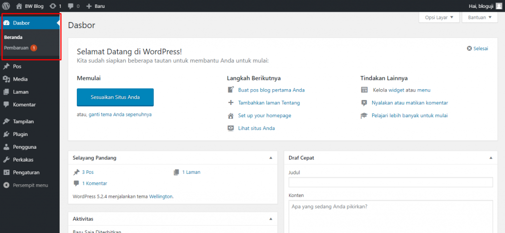 Berbagai Macam Menu di Dashboard WordPress - Bikin.Website